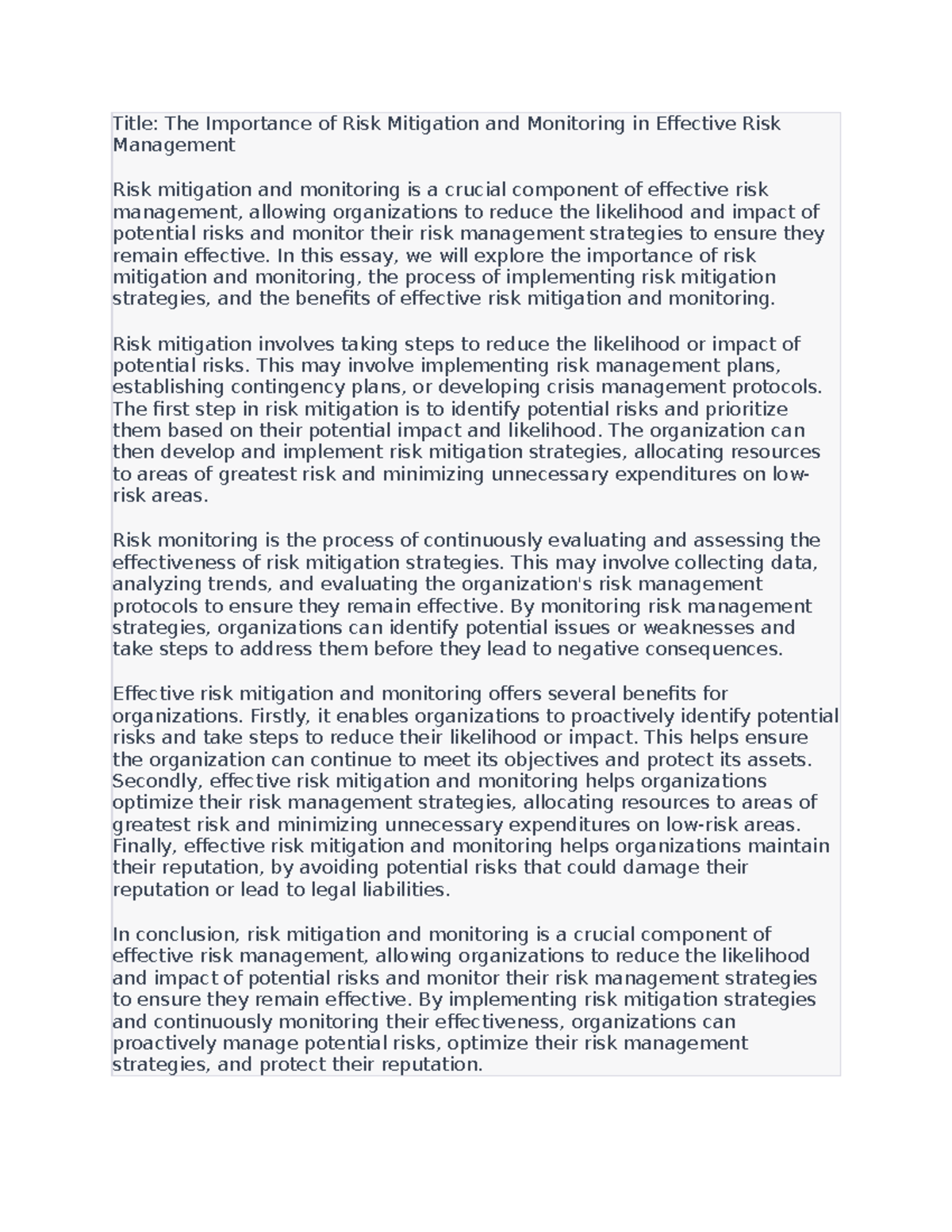 The Importance of Risk Mitigation and Monitoring in Effective Risk ...