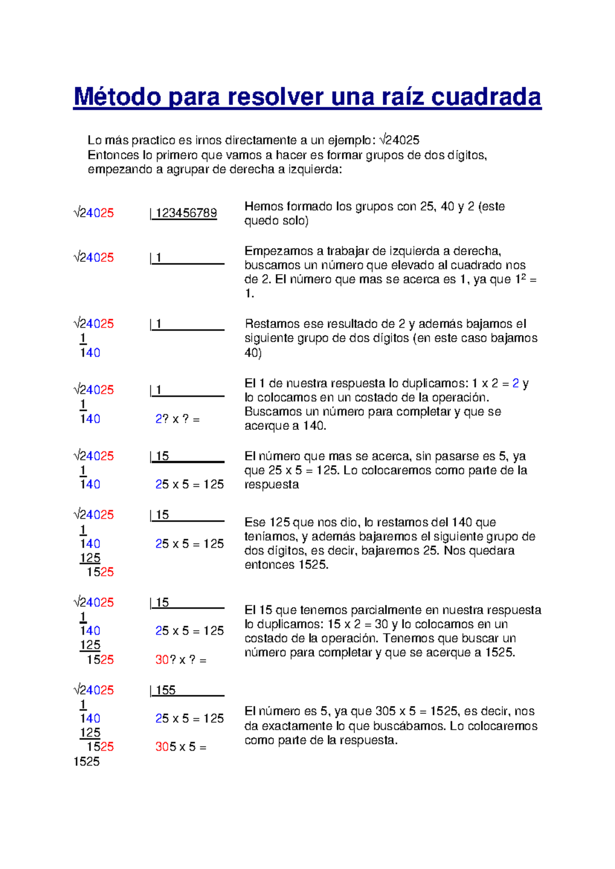 Método para resolver una raíz cuadrada - Método para resolver una raíz ...