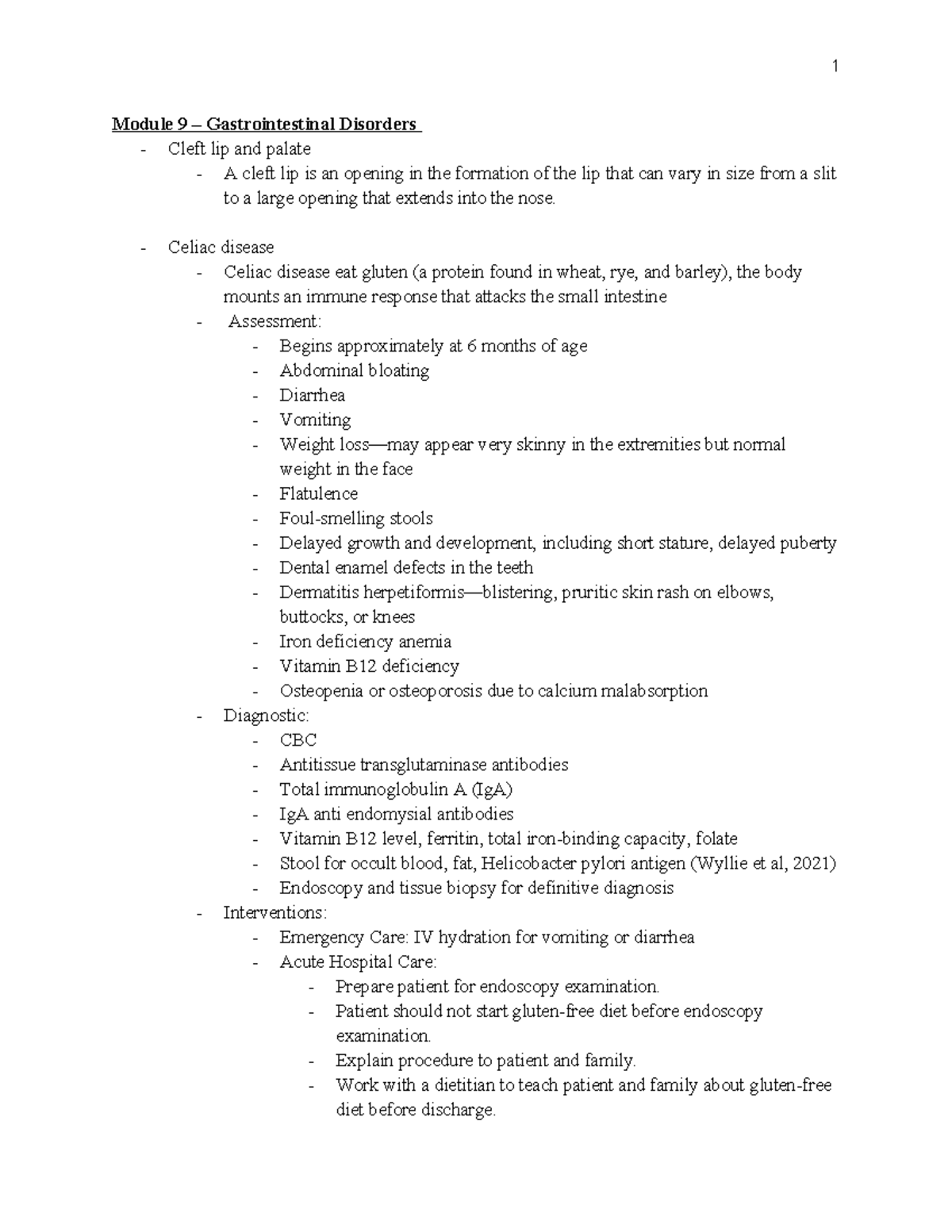 Prework Module 9&10 - Module 9 – Gastrointestinal Disorders - Cleft lip ...