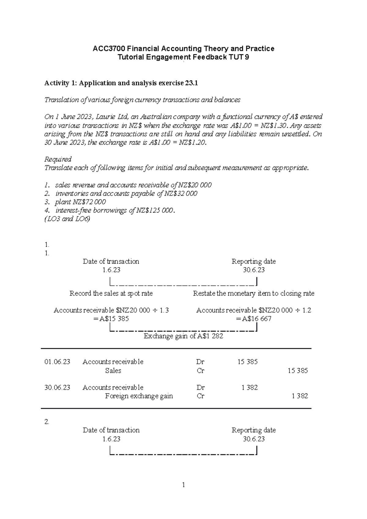 TUT 9 Solutions - ACC3700 Financial Accounting Theory and Practice ...