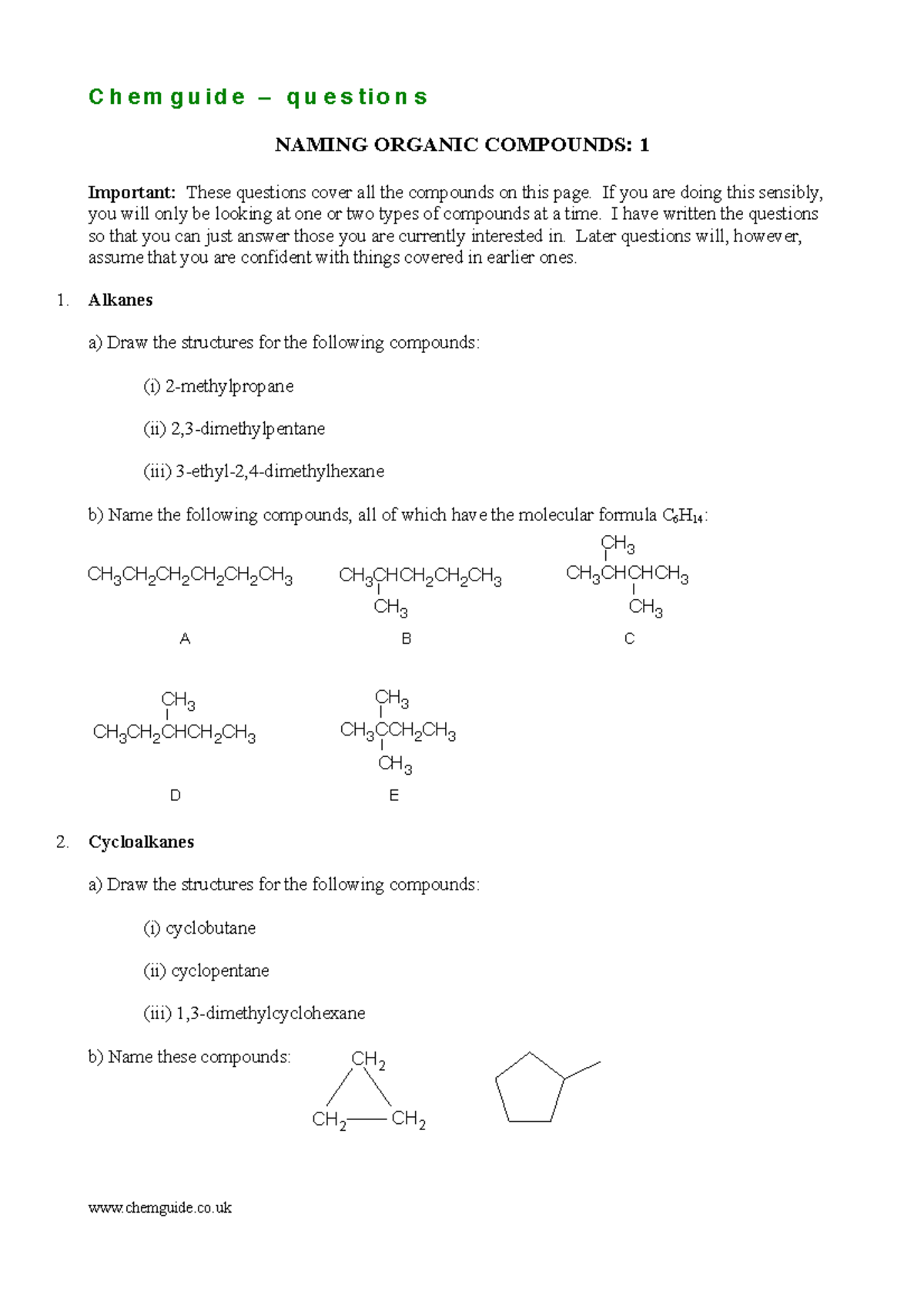 Q-names 1 - Alkane, alkene and alkyl - NAMING ORGANIC COMPOUNDS: 1 ...