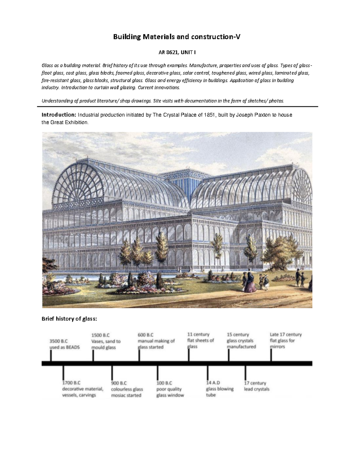 Unit-1-Glass - Building Materials and construction-V AR 8621, UNIT I ...
