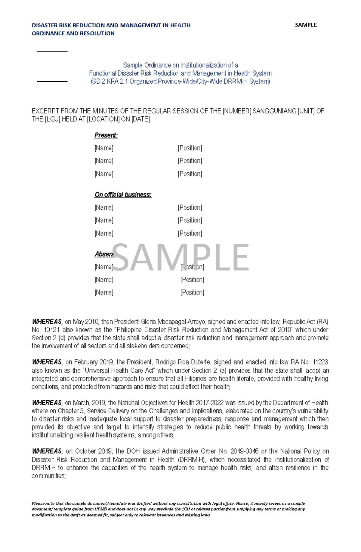 SD 2 KRA 2 - DOH Health Policy on Service Delivery of UHC - DISASTER ...