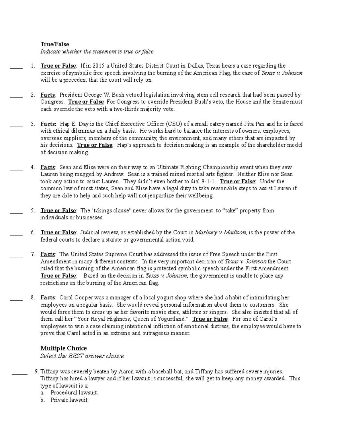 Sample Questions - Exam #1 - True/False Indicate whether the statement ...