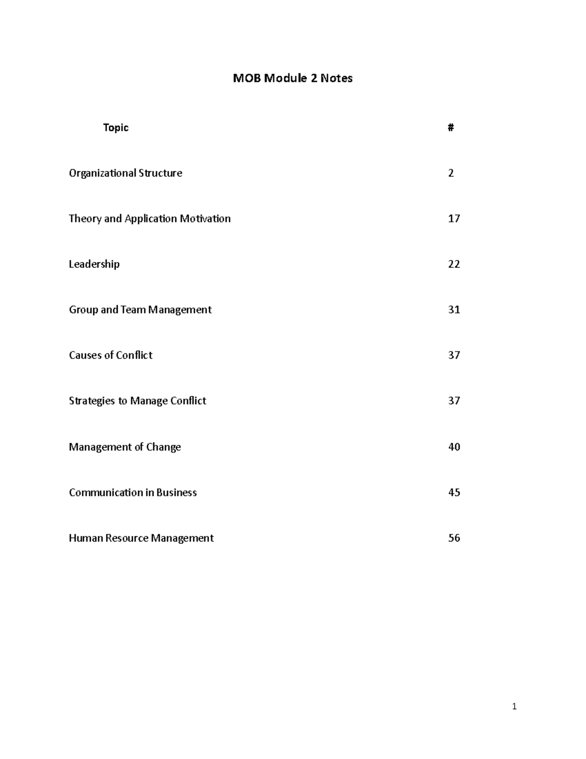 MOB Module 2 Notes - MOB Module 2 Notes Organizational Structure Topic ...