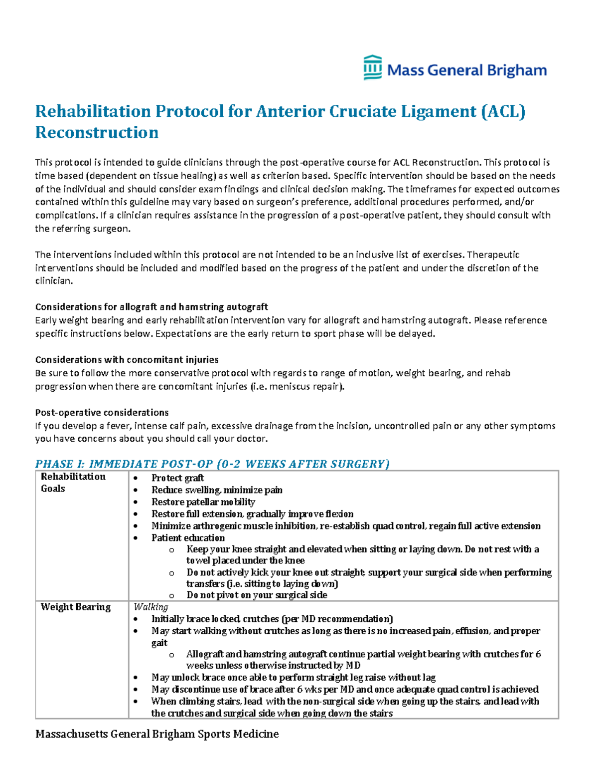 Rehabilitation protocol for acl - Rehabilitation Protocol for Anterior Cruciate Ligament (ACL ...