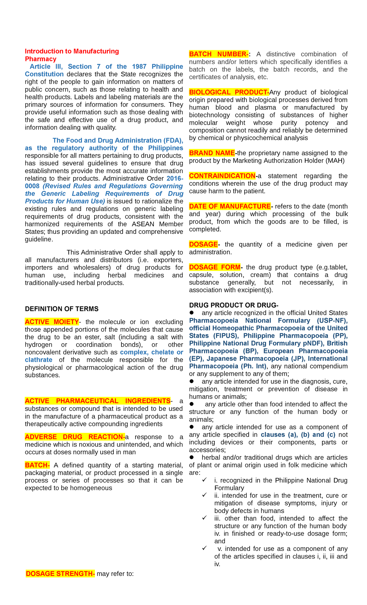 Introduction to Manufacturing Pharmacy - Pharma - Studocu