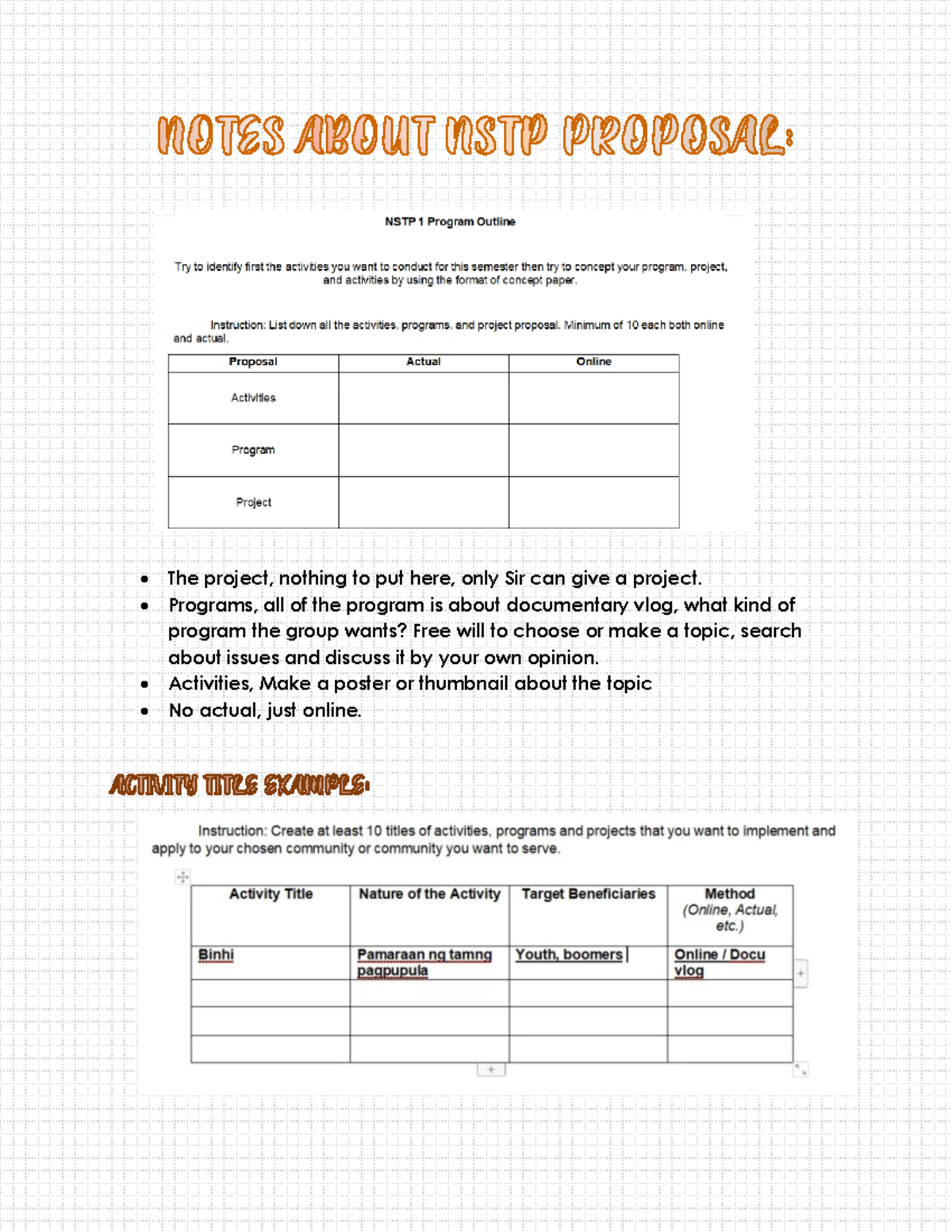 Notes About NSTP Proposal - The project, nothing to put here, only Sir ...