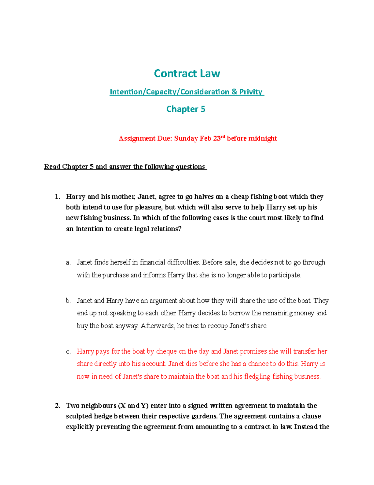 Contract Law Chapter 5- Assignment - Contract Law Intention/Capacity ...