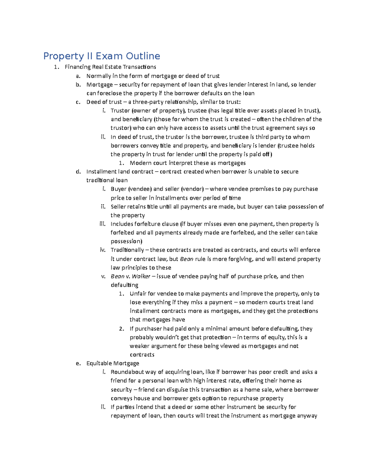 Property II Outline - Property II Exam Outline Financing Real Estate ...