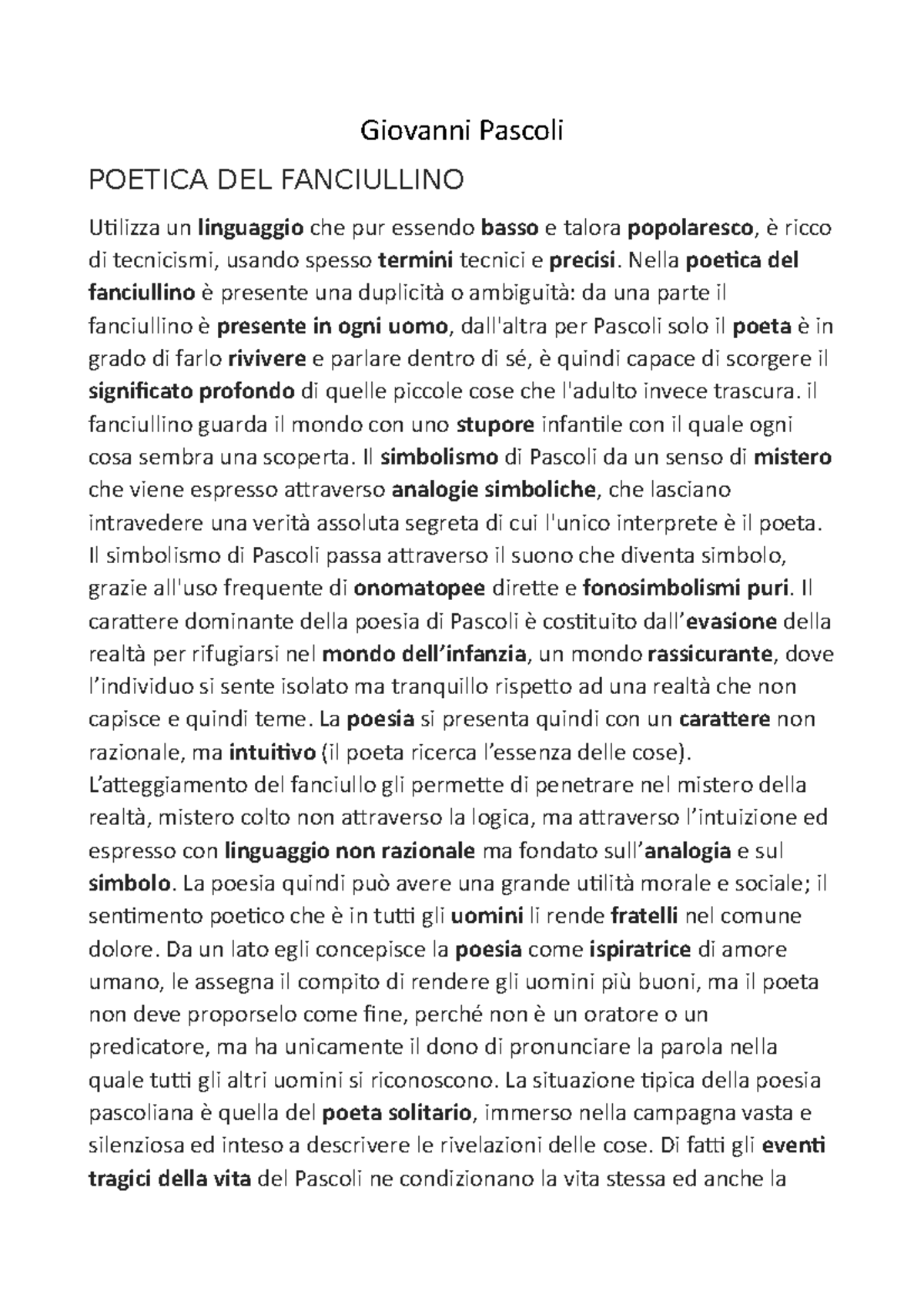 Giovanni Pascoli - Giovanni Pascoli POETICA DEL FANCIULLINO Utilizza un ...