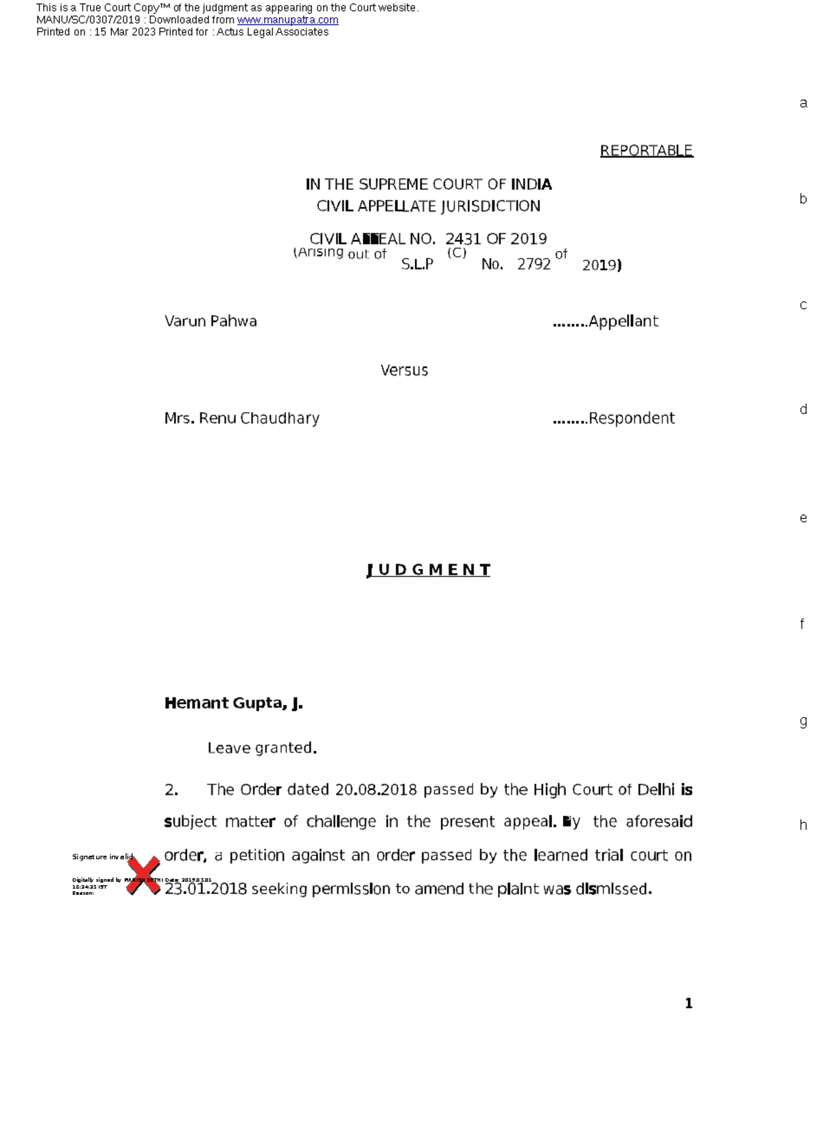 Researched case on order 6 rule 17 - This is a True Court Copy™ of the ...