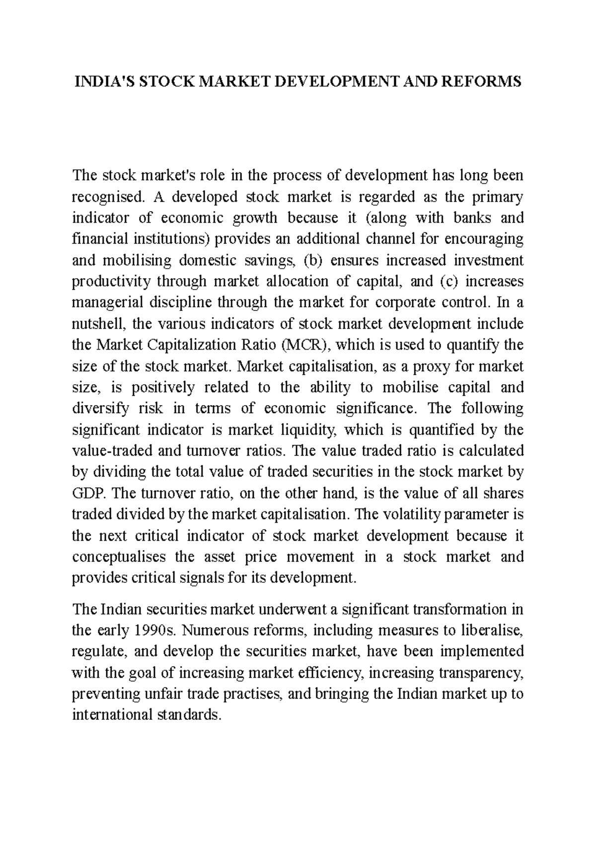India'S Stock Market Development AND Reforms - INDIA'S STOCK MARKET ...