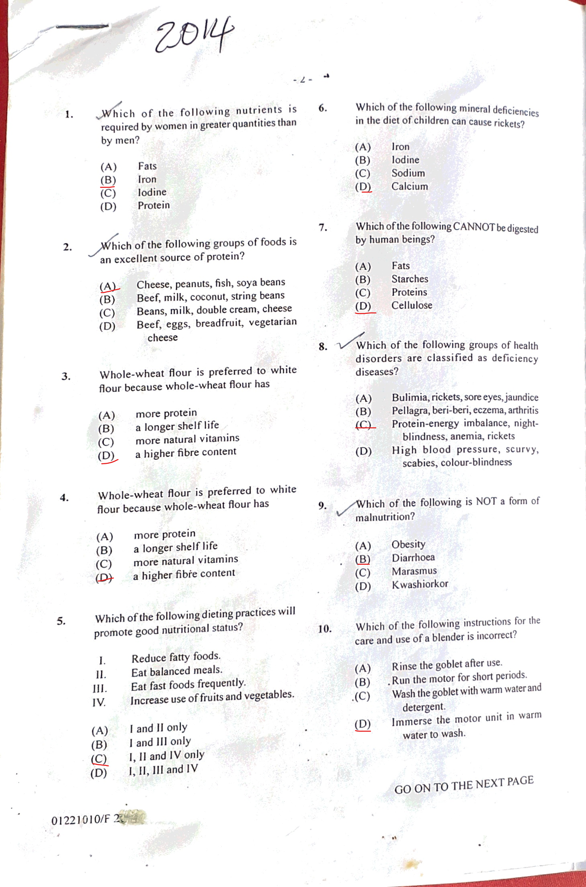 Foods Past Paper 2014 P1 - Which of the following nutrients 1s required ...