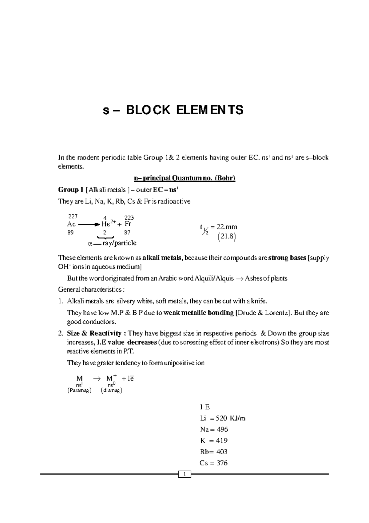 S block - capsule note - s – BLO CK ELEM EN TS In the modern periodic ...