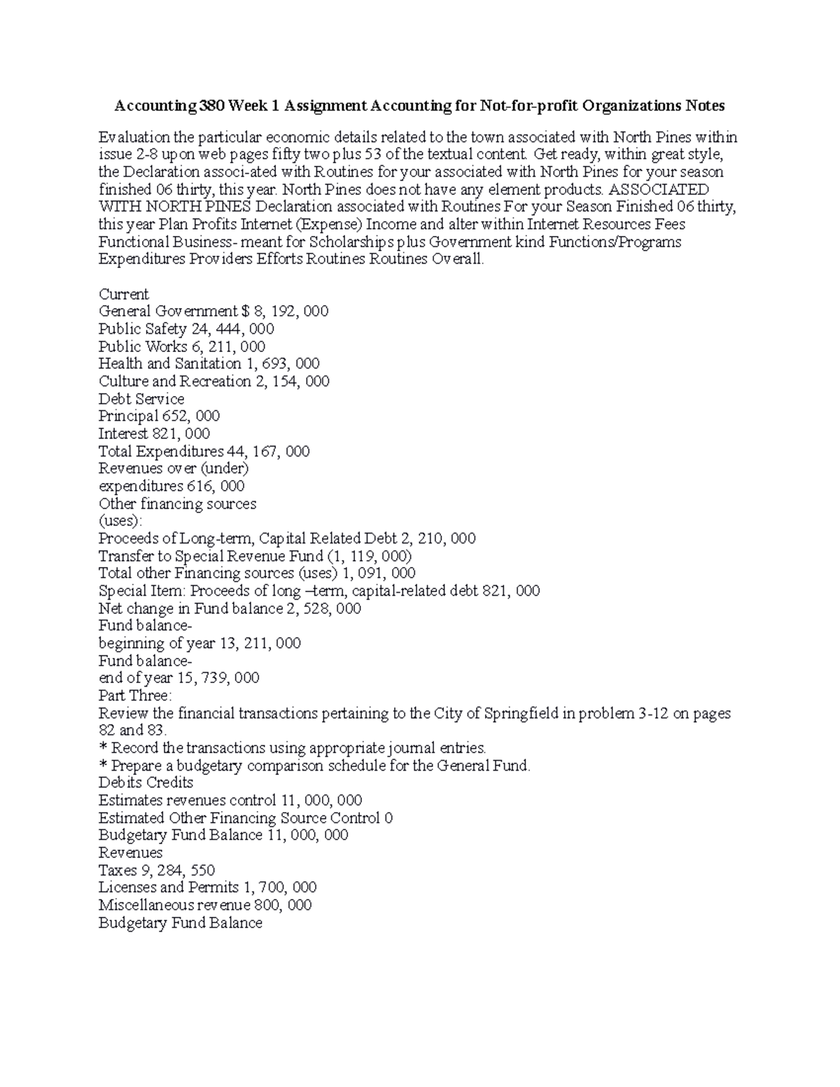 ACC 380 Week 1 Assignment Accounting for Not-for-profit Organizations ...