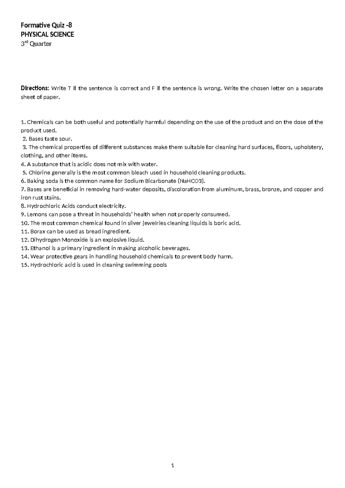 Formative Quiz 8 PS 3rd Quarter - Formative Quiz - PHYSICAL SCIENCE 3 ...