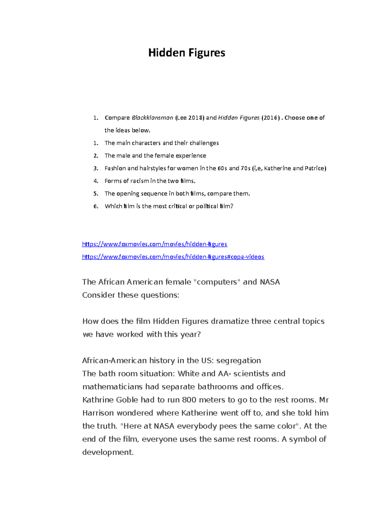 Hidden Figures, 13 - Hidden Figures Compare Blackklansman (Lee 2018 ...
