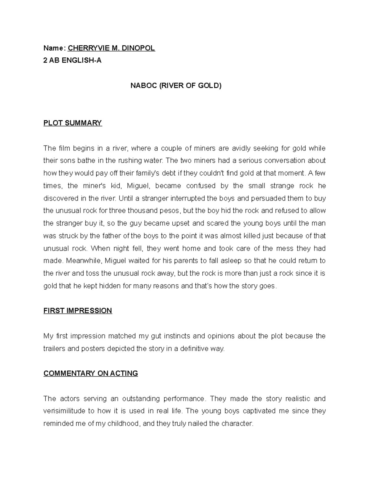 Naboc - For academic purposes - Name: CHERRYVIE M. DINOPOL 2 AB ENGLISH ...