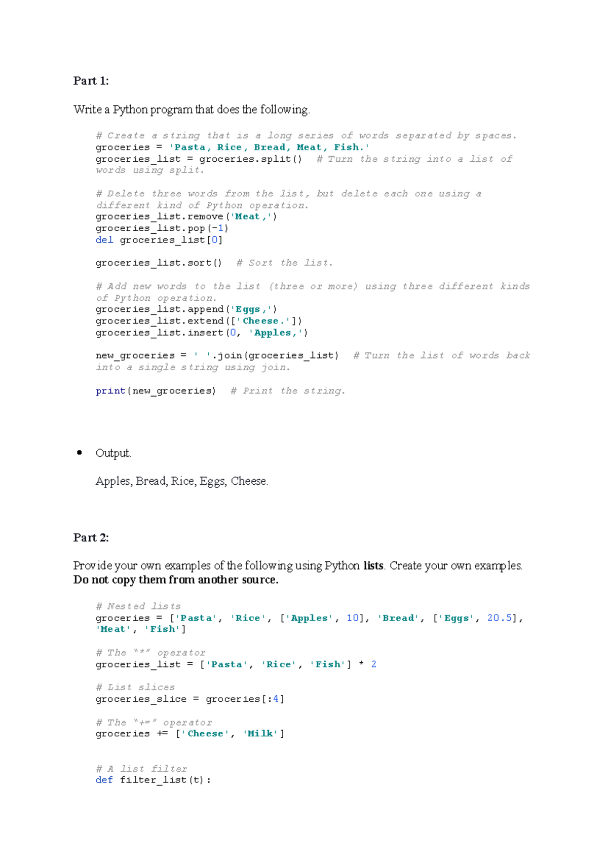 Learning Journal Unit 6 - Part 1: Write a Python program that does the following. Create a ...