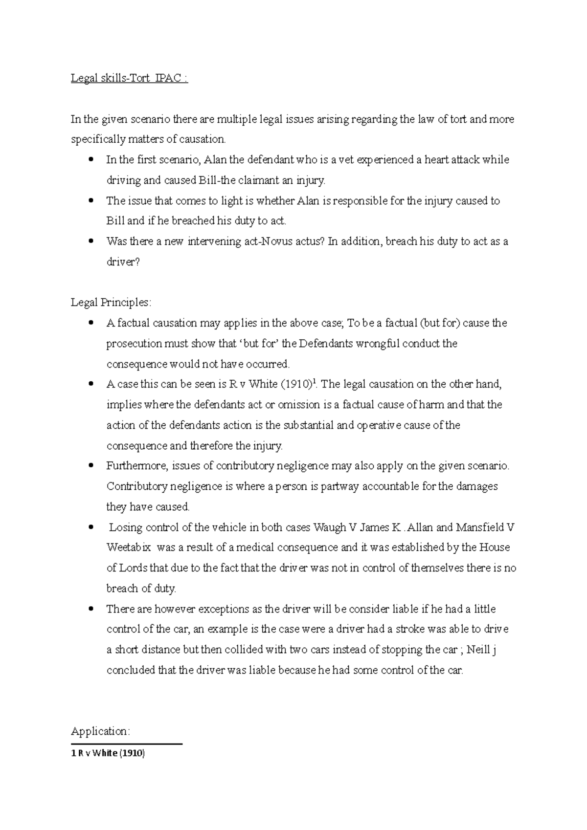 Legal skills-TORT IPAC - Legal skills-Tort IPAC : In the given scenario ...
