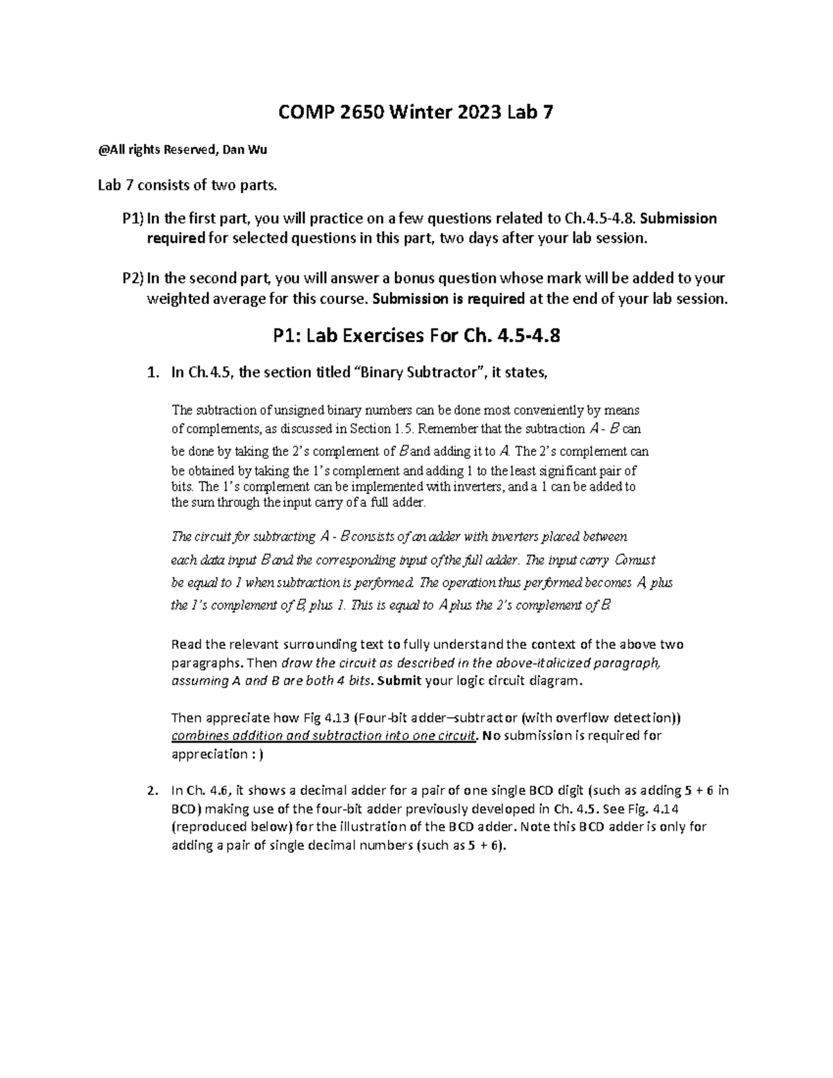 Lab 7 - dawwd - COMP 2650 Winter 2023 Lab 7 @All rights Reserved, Dan ...