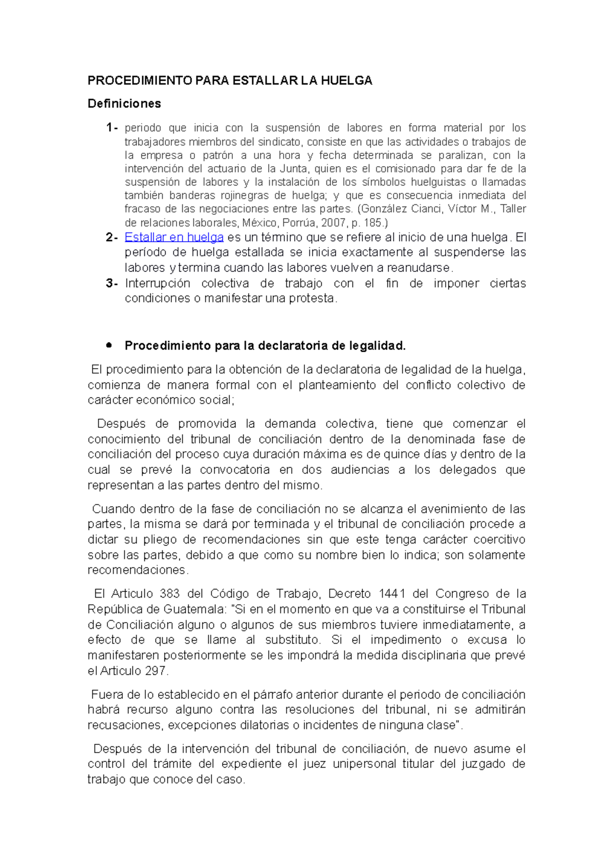 Estallar huelga - PROCEDIMIENTO PARA ESTALLAR LA HUELGA Definiciones 1 ...