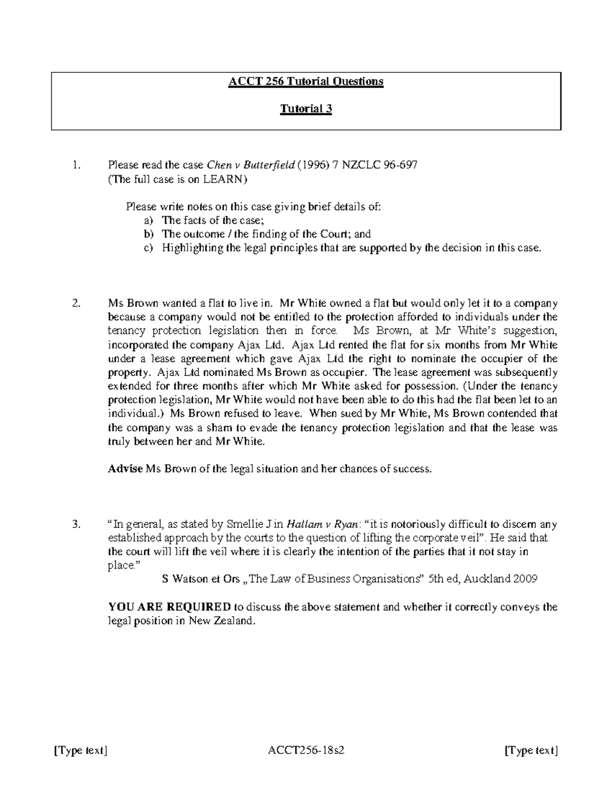 Tutorial 3 - Tuts - ACCT 256 Tutorial Questions Tutorial 3 1. Please ...