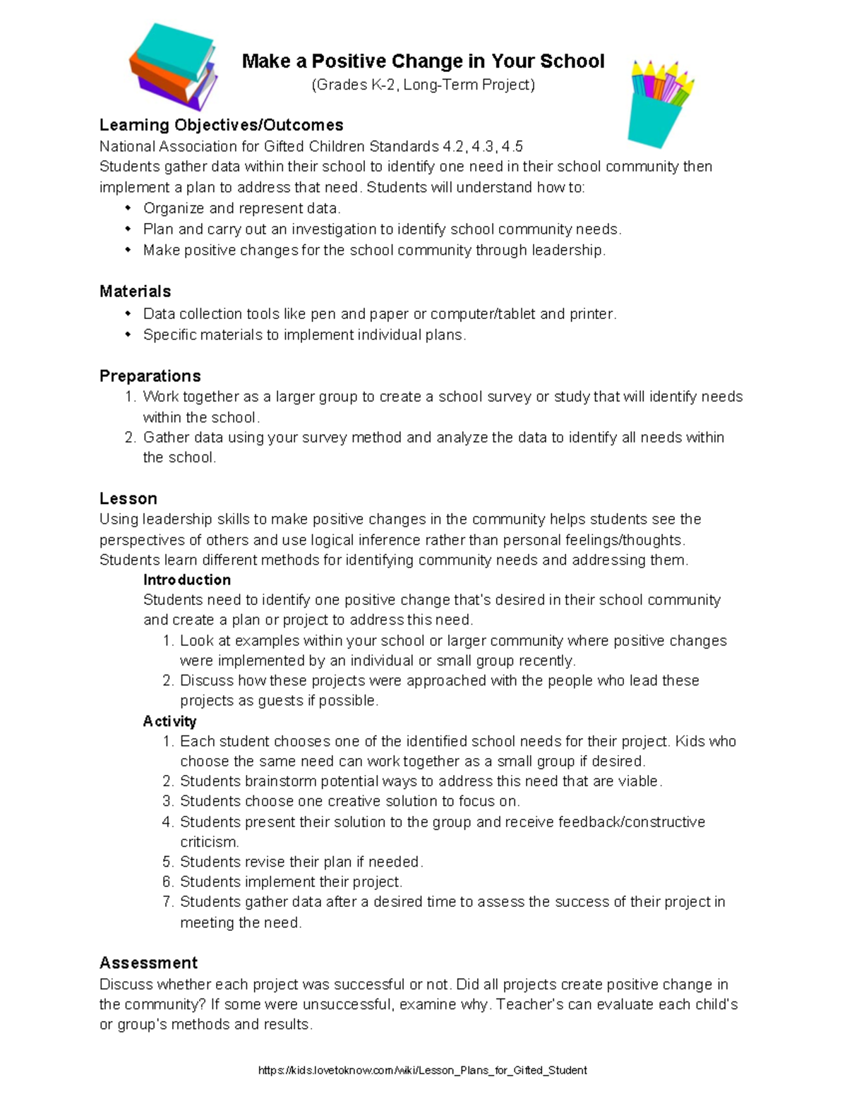 Lesson Plan Make a Positive Change in Your School - Make a Positive ...