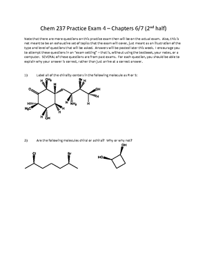 Chem 237 Practice Exam 1 - Chem 237 Practice Exam 1 – Chapters 1/2/7 (1st half) Note that there ...