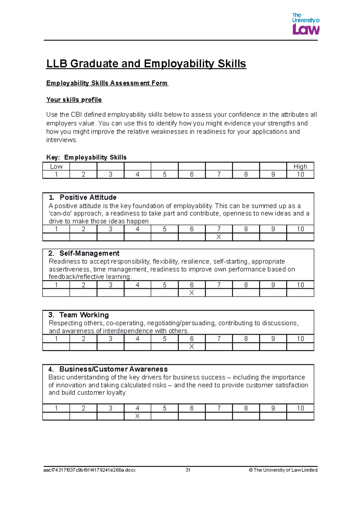 Updated Skills Assessment Form - LLB Graduate and Employability Skills ...