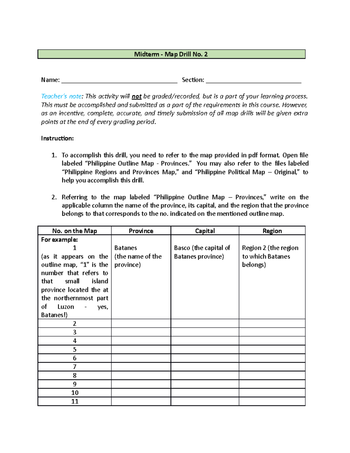 Midterm- Map Drill No. 2 - Midterm - Map Drill No. 2 Name ...