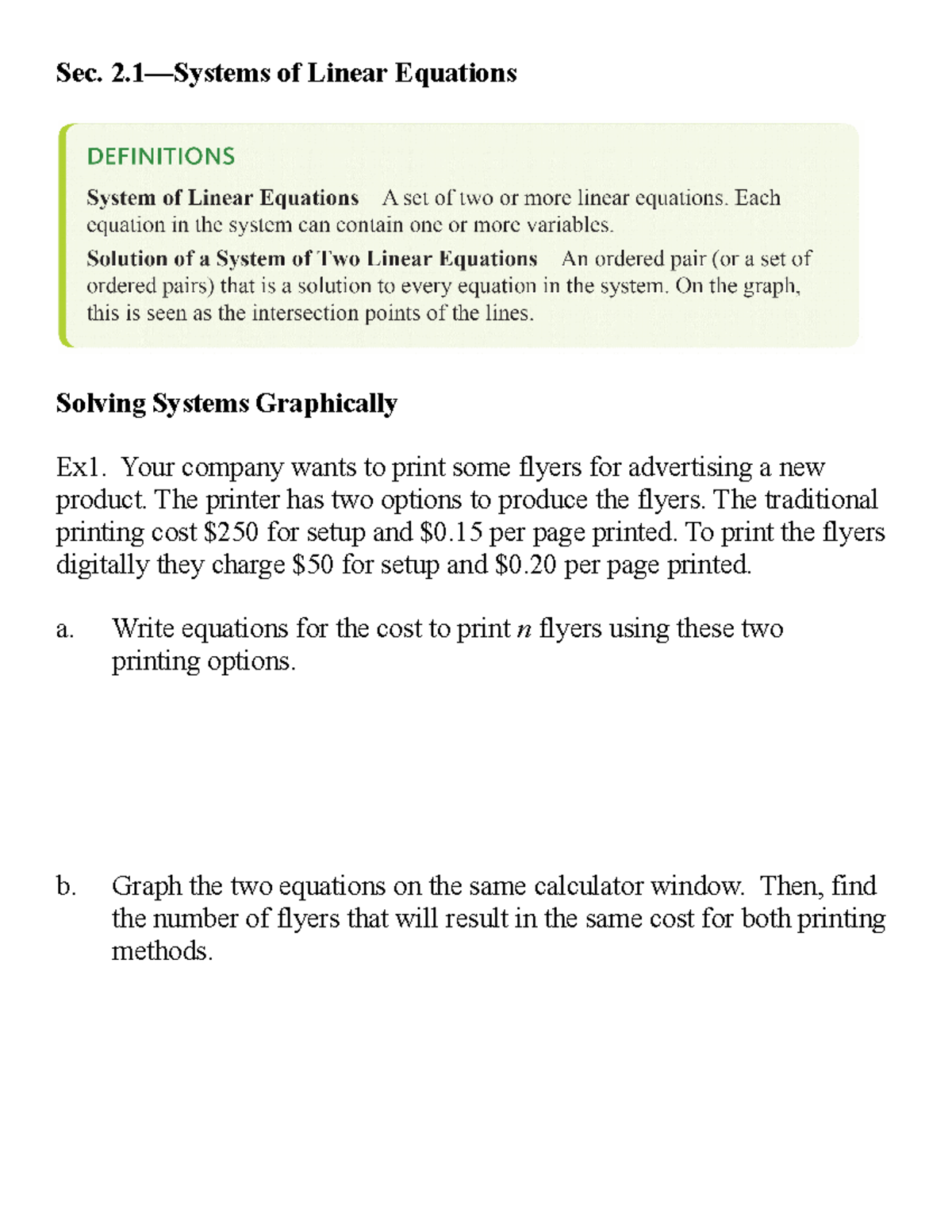 Section 2.1 Notes - Sec. 2—Systems of Linear Equations Solving Systems ...
