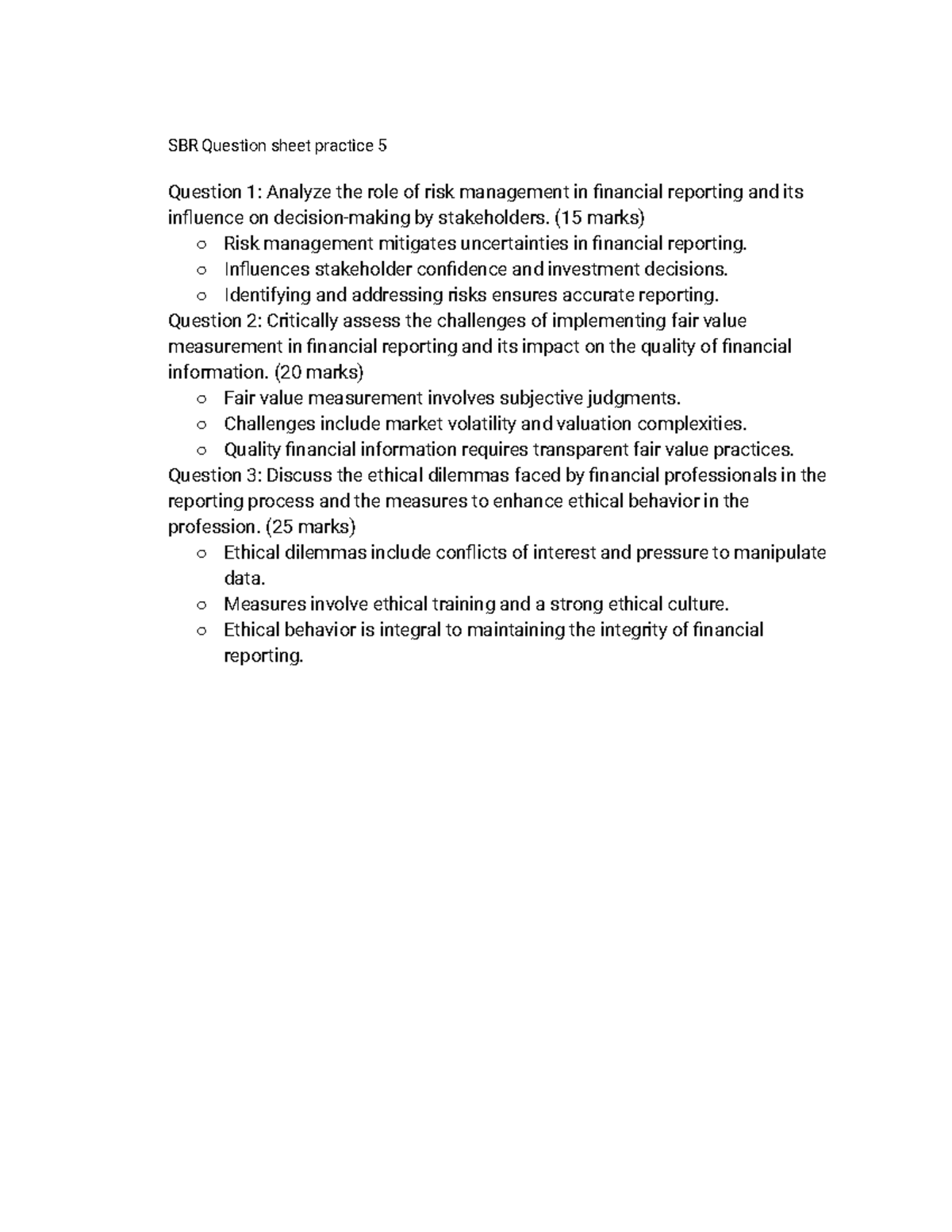 SBR Question sheet practice 5 notes - SBR Question sheet practice 5 ...