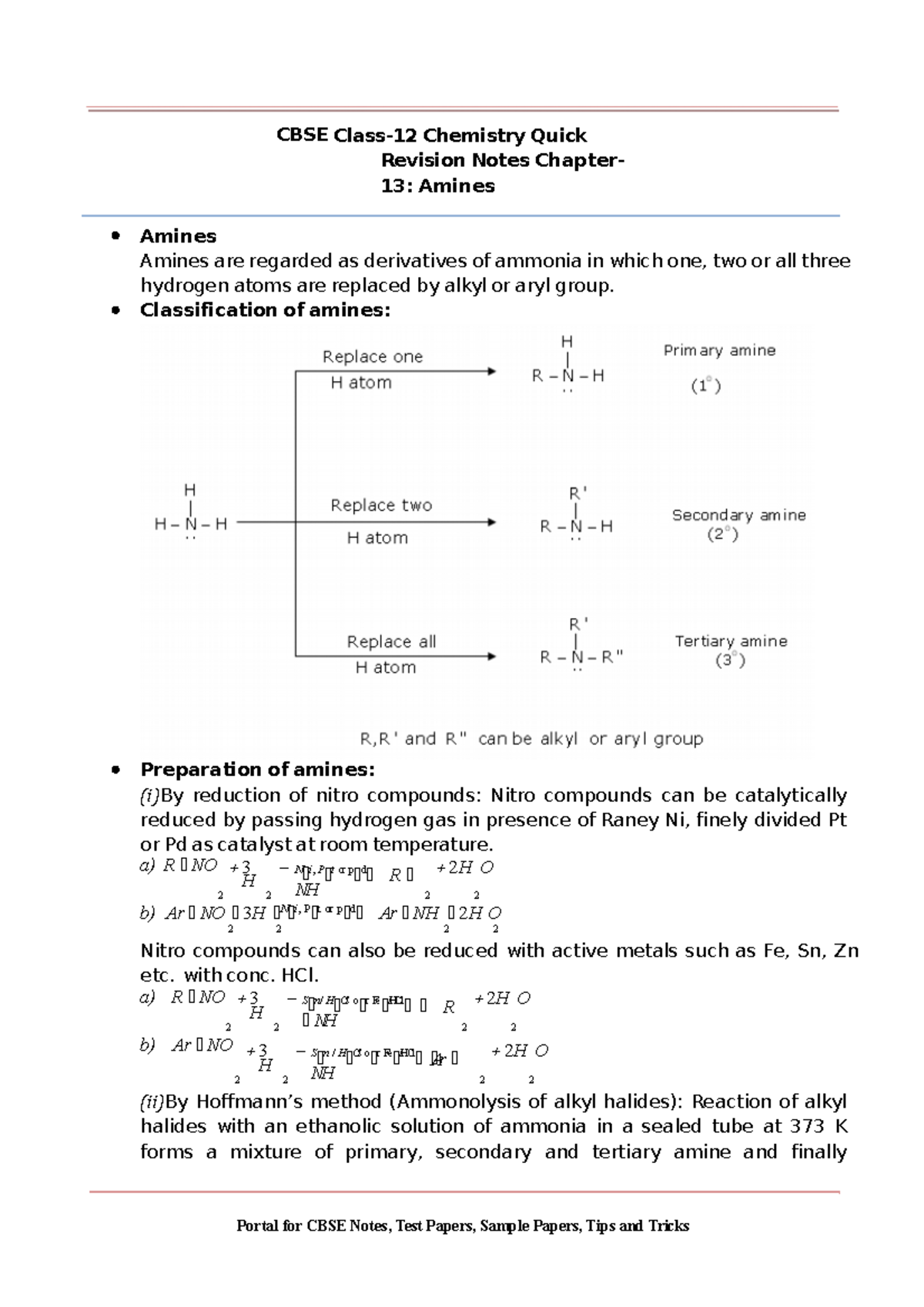 12 chemistry notes ch13 amines - CBSE Class-12 Chemistry Quick Revision ...