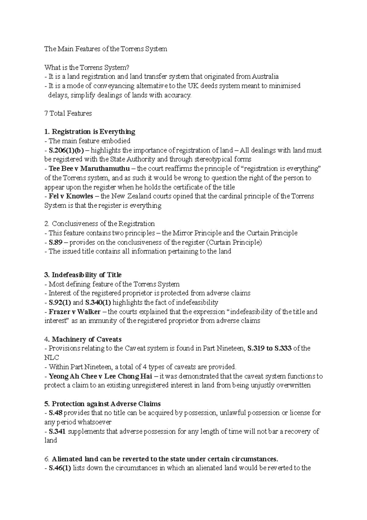 The Main Features of the Torrens System - 7 Total Features 1 ...