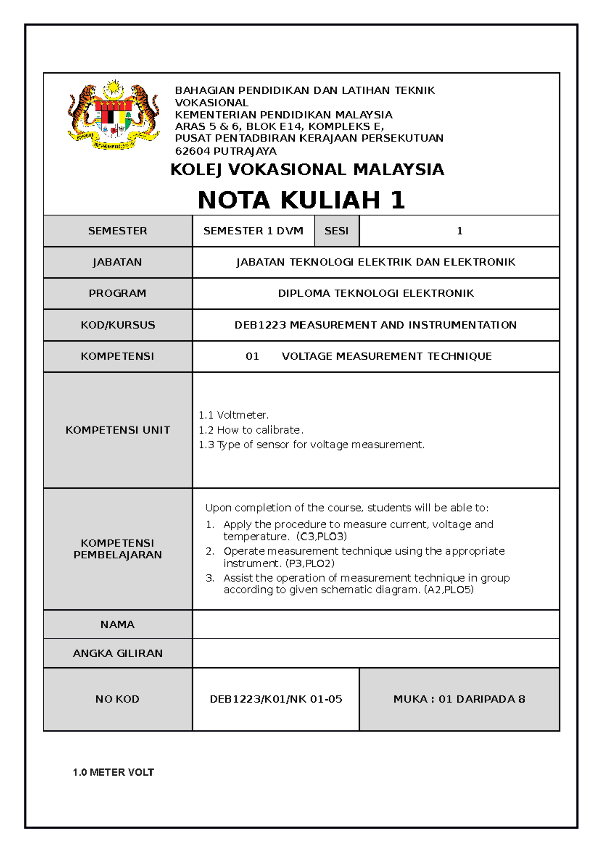 NOTA Kuliah 1 - NOTA KULIAH 1 SEMESTER SEMESTER 1 DVM SESI 1 JABATAN ...
