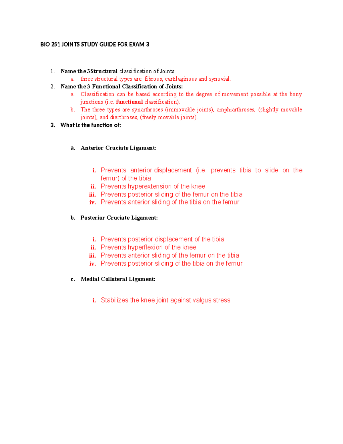 BIO 251 Joints Study Guide FOR EXAM 3-1 - BIO 251 JOINTS STUDY GUIDE ... BIO 251 Joints Study Guide FOR EXAM 3-1 - BIO 251 JOINTS STUDY GUIDE ...