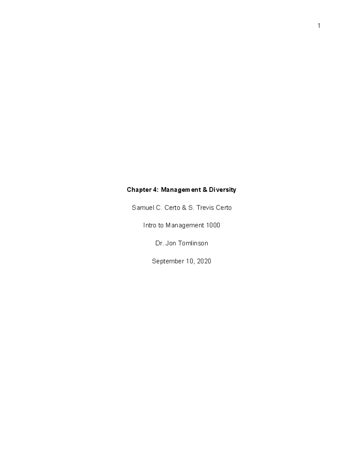 Chapter 4 (Intro To Management) 1 - 1 Chapter 4: Management & Diversity ...