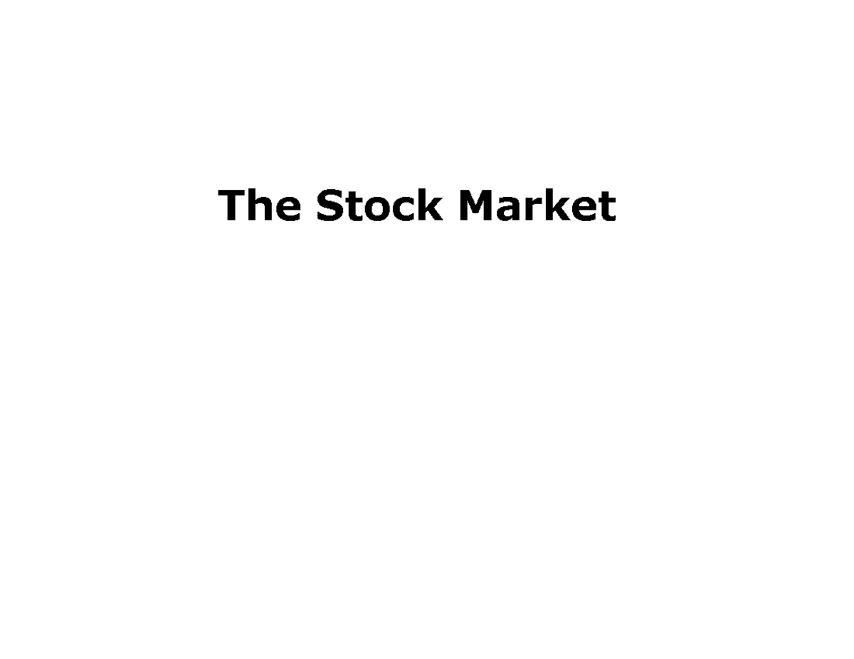 Lecture 9 Monetary - ////// - The Stock Market Learning Objectives The ...
