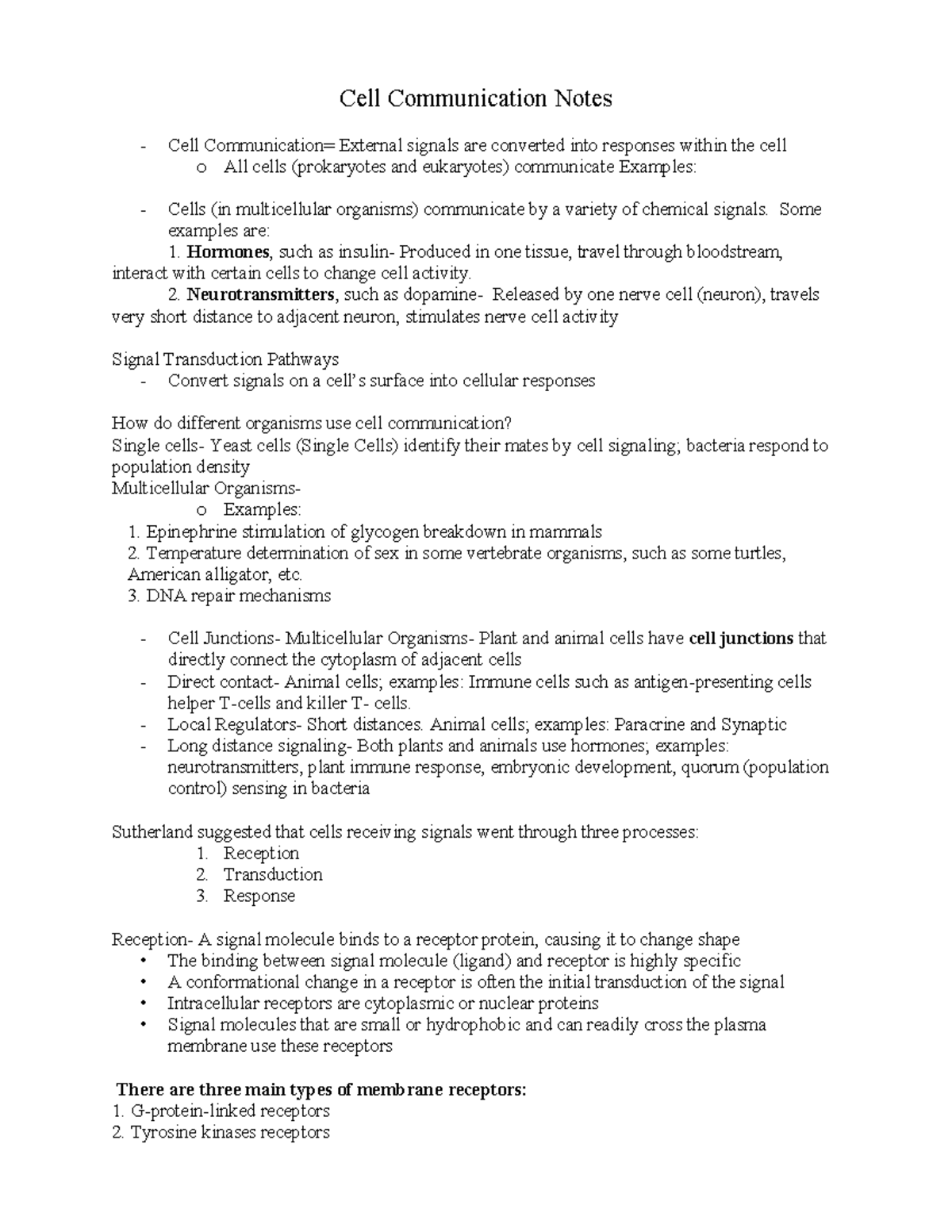 notes for topic cell comm - Cell Communication Notes Cell Communication ...
