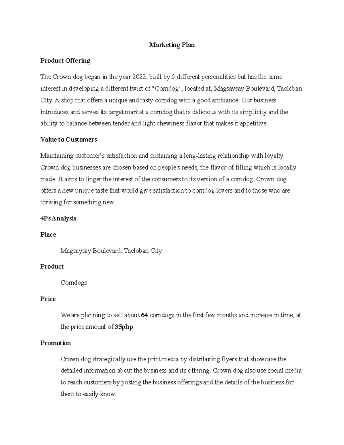 Marketing Plan - basta - Marketing Plan Product Offering The Crown dog ...