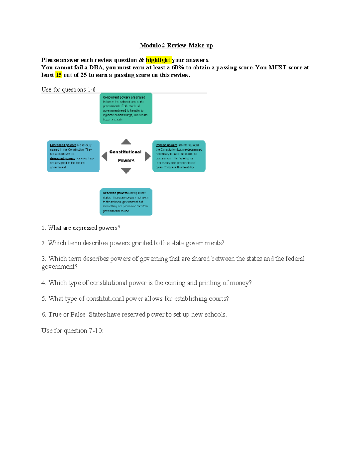 Module 2 DBA Review Make up - Module 2 Review-Make-up Please answer ...
