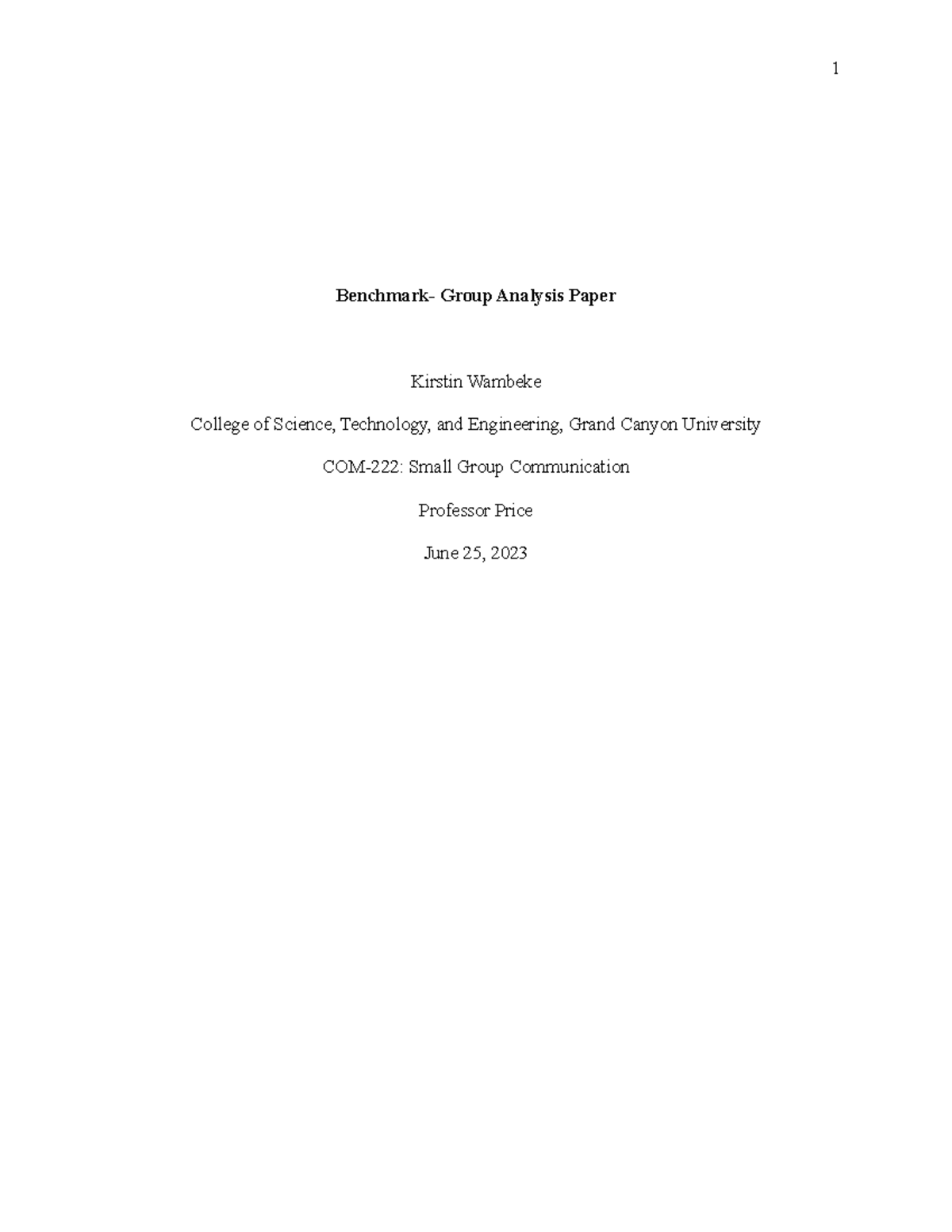 Benchmark Paper - none. - Benchmark- Group Analysis Paper Kirstin ...