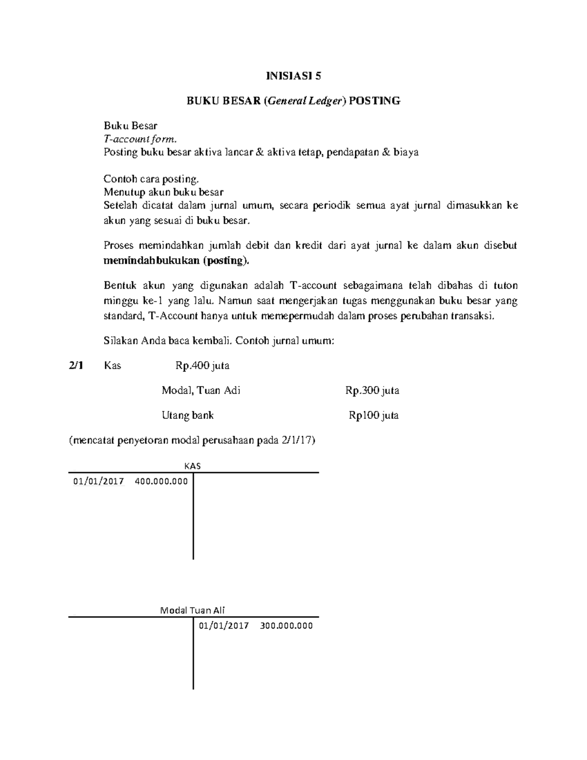 Buku Besar dan Posting - Accounting material - INISIASI 5 BUKU BESAR ...