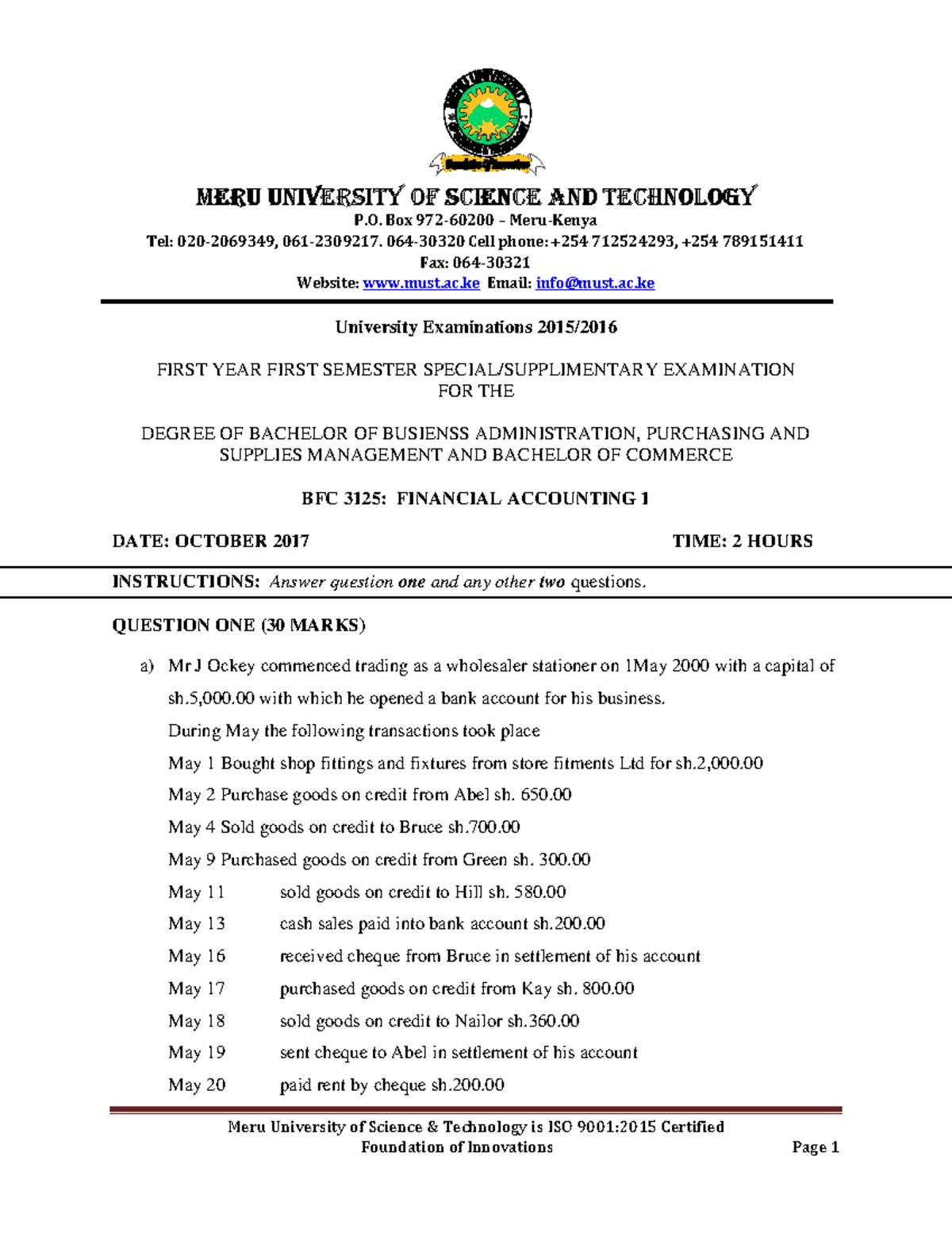 BFC-3125 - Meru University of Science & Technology is ISO 9001:2015 ...