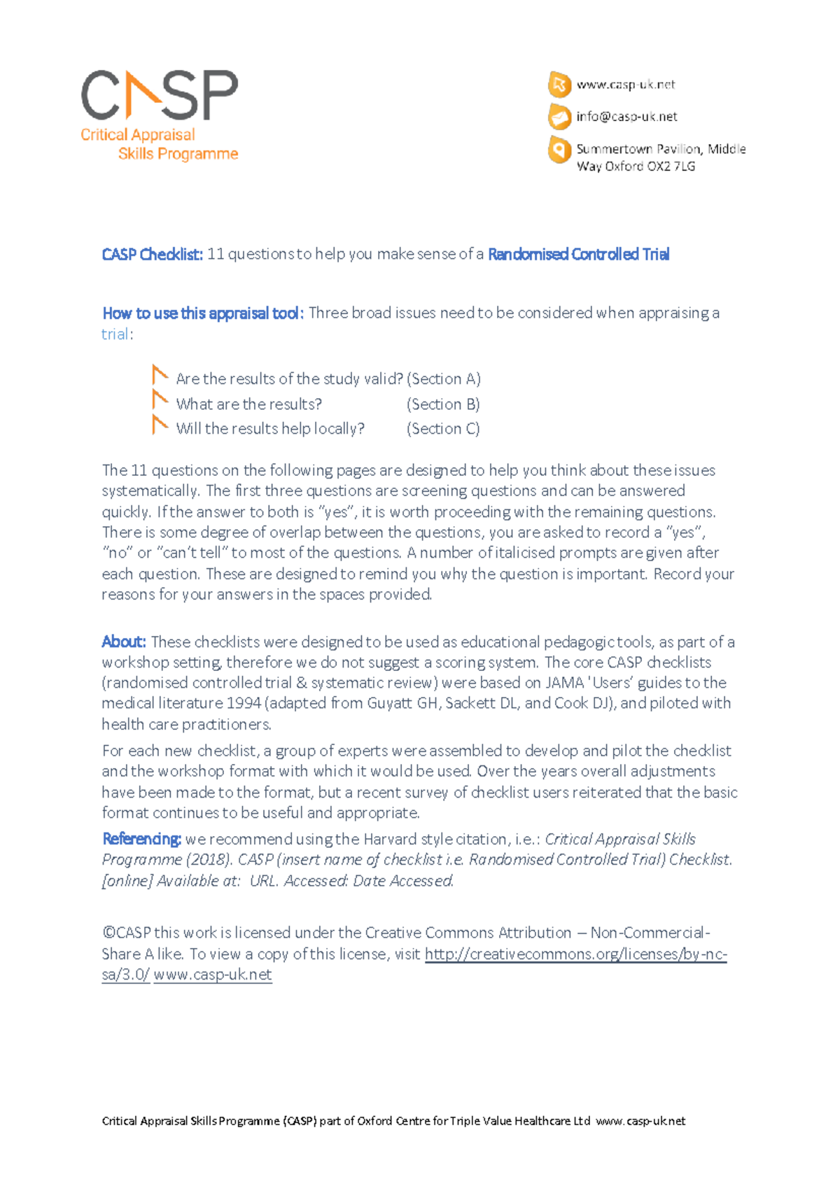 Checklist of Randomised Clinical Trials - CASP Checklist: 11 questi ons ...