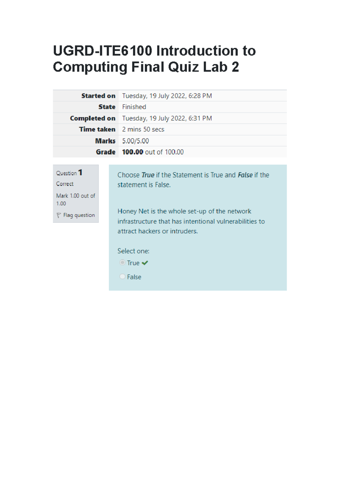 UGRD-ITE6100 Introduction to Computing Final Quiz Lab 2 - Studocu