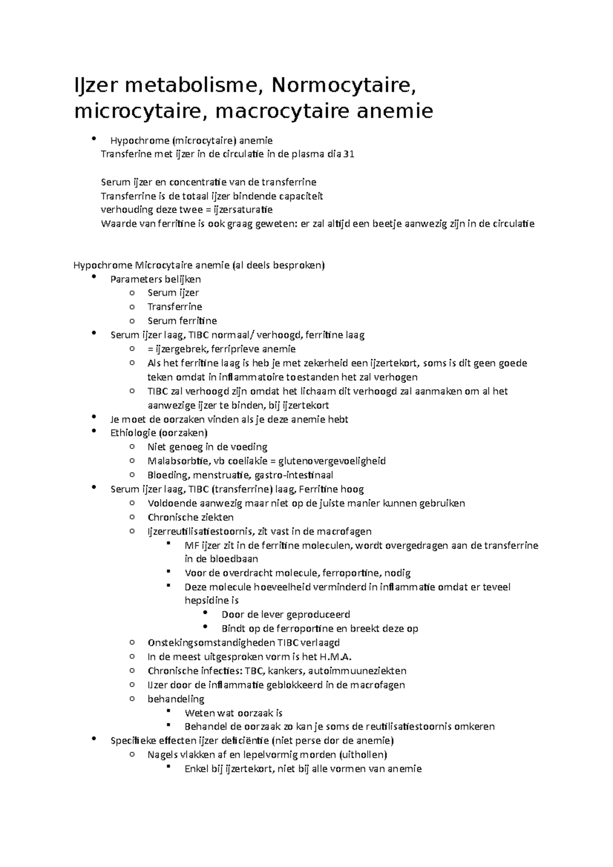Les 3 bloed 1 IJzer metabolisme, Normocytaire, microcytaire ...