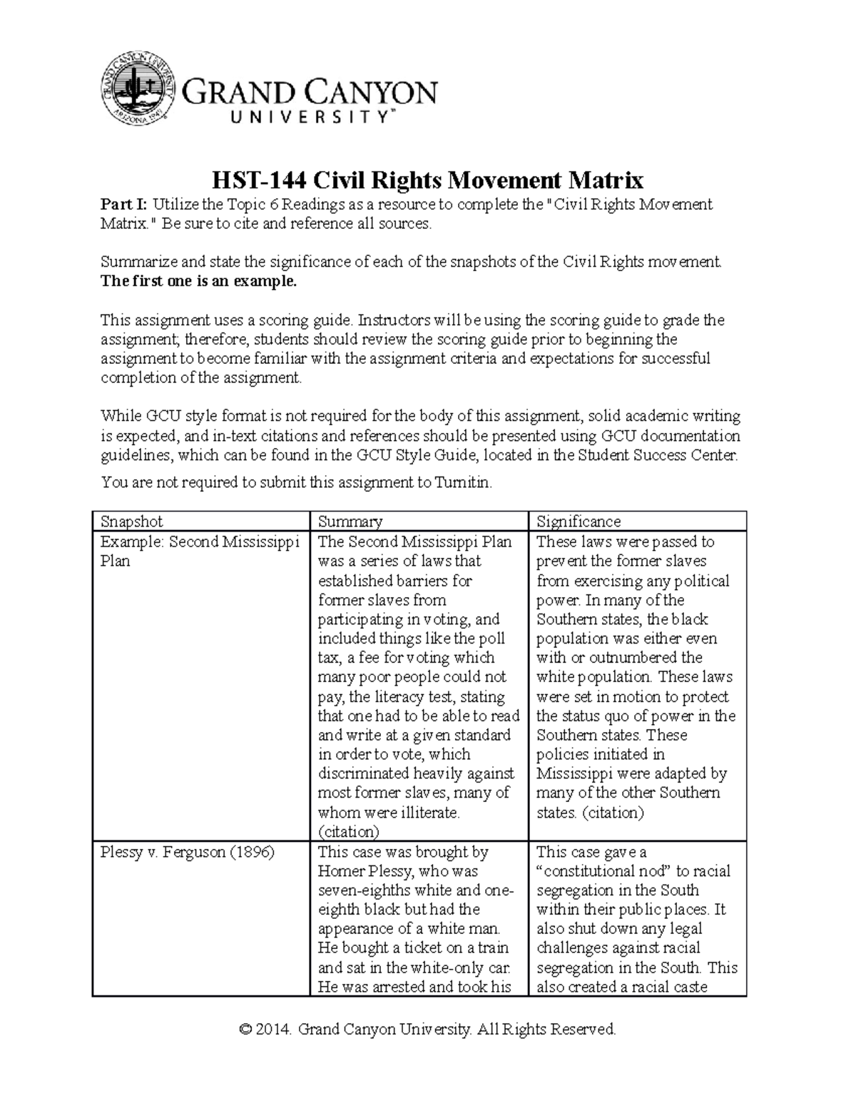 HIS144 Civil Rights Movement Matrix (1)Reed - HIS-144 - GCU - Studocu
